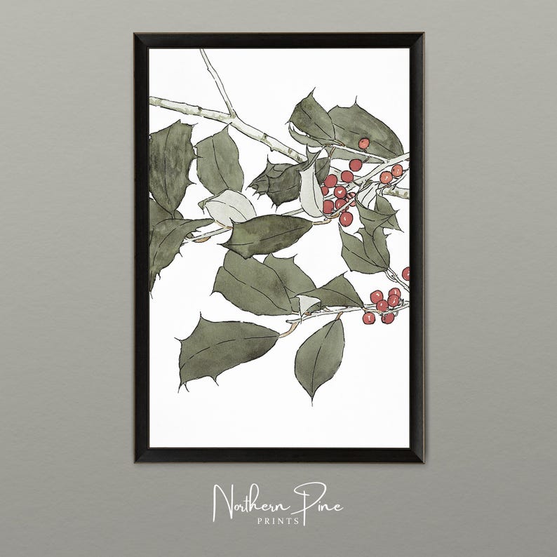 Holiday Holly Berry Print | Christmas Botanical Watercolor Painting ...