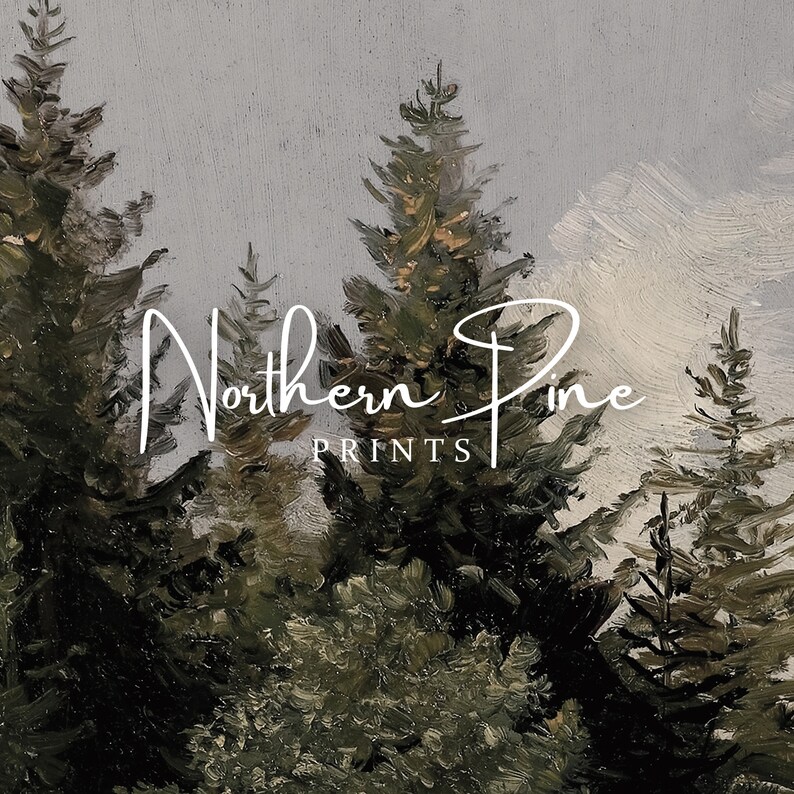 Vintage Forest Print | Pine Tree Painting | Rustic Woodland Landscape ...