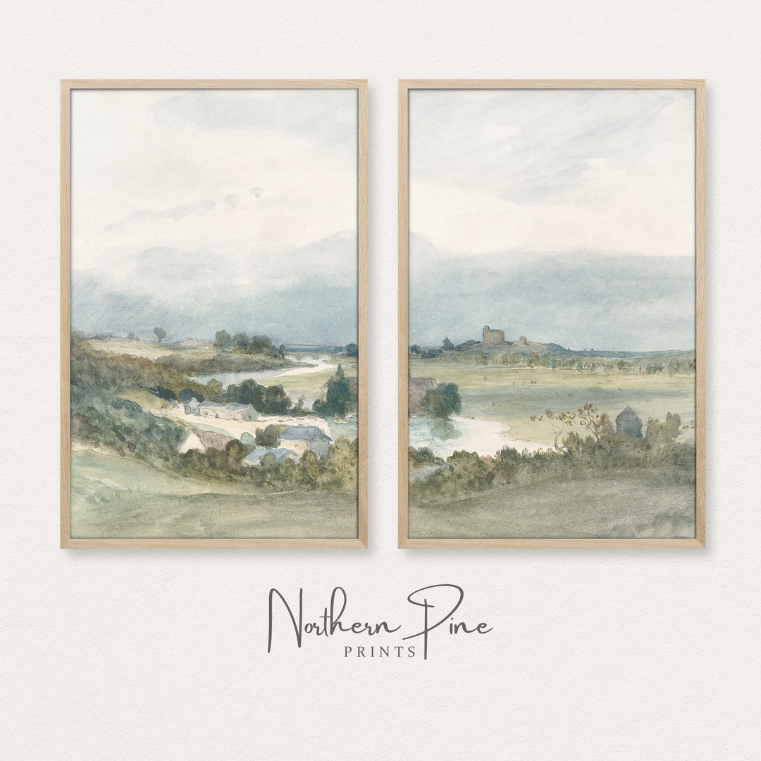 French Country Watercolor Print SET | Split Panel Landscape | Vintage ...