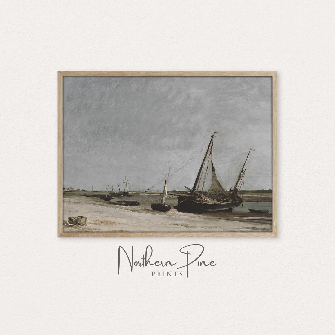 Muted Sailboat Print | Vintage Nautical Wall Art | Coastal Home Decor ...