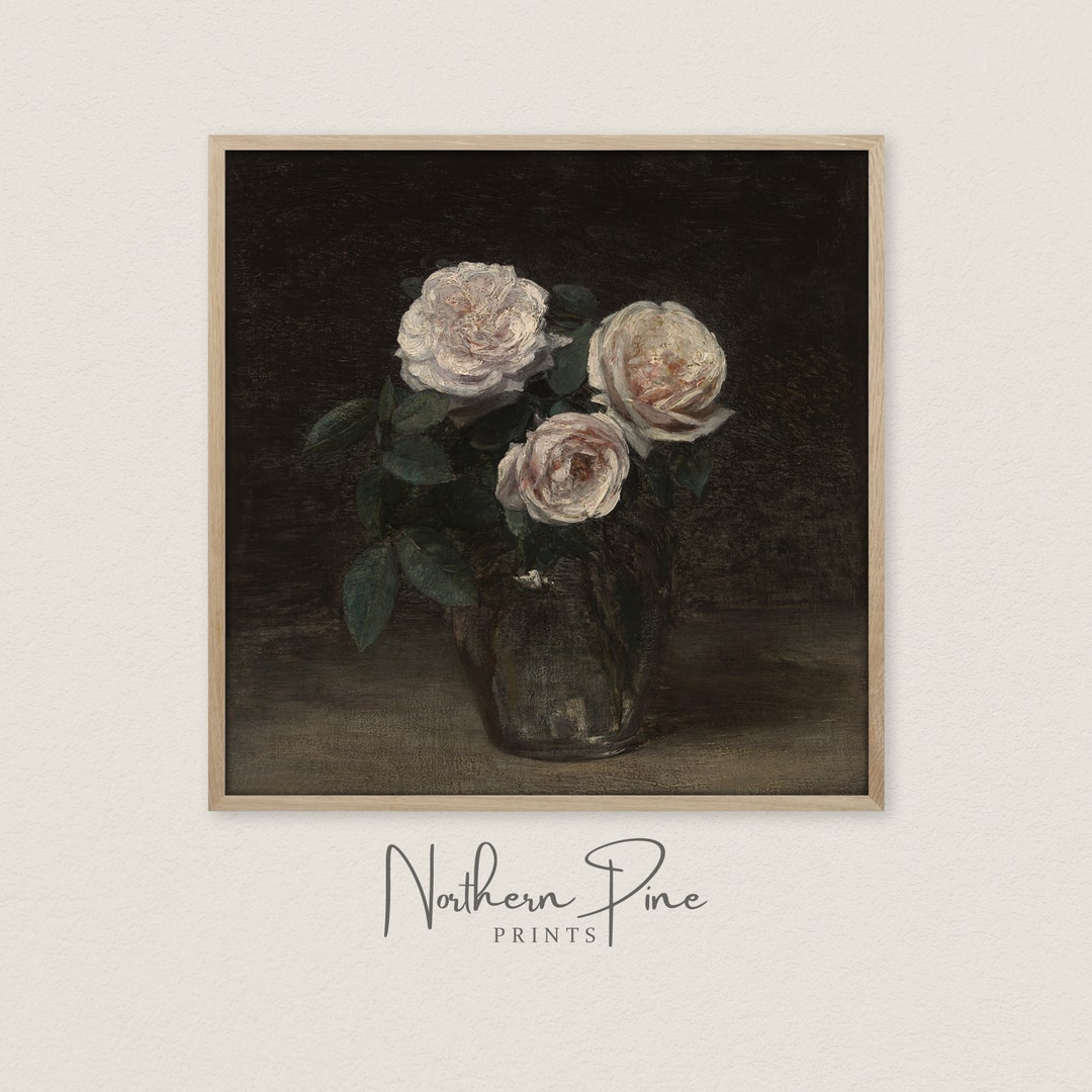 Vintage Blush Rose Print | Antique Floral Still Life | Victorian Oil ...