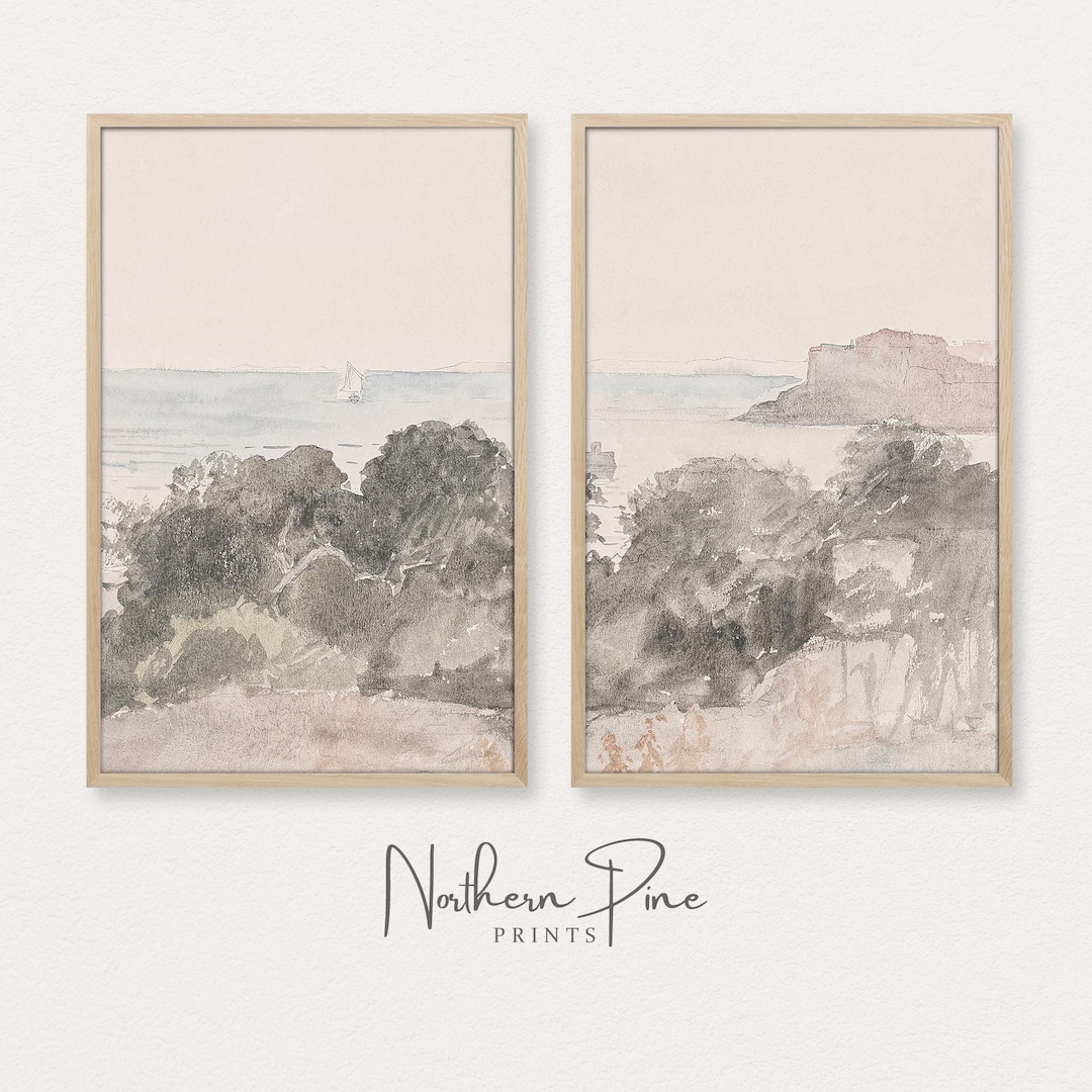 Watercolor Seascape Split Panel Print Set | Coastal Home Decor (digital ...