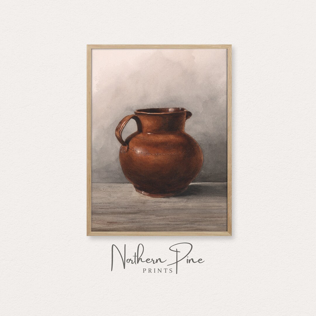 Vintage Pitcher Print | Antique Kitchen Jug Artwork | Rustic Farmhouse ...