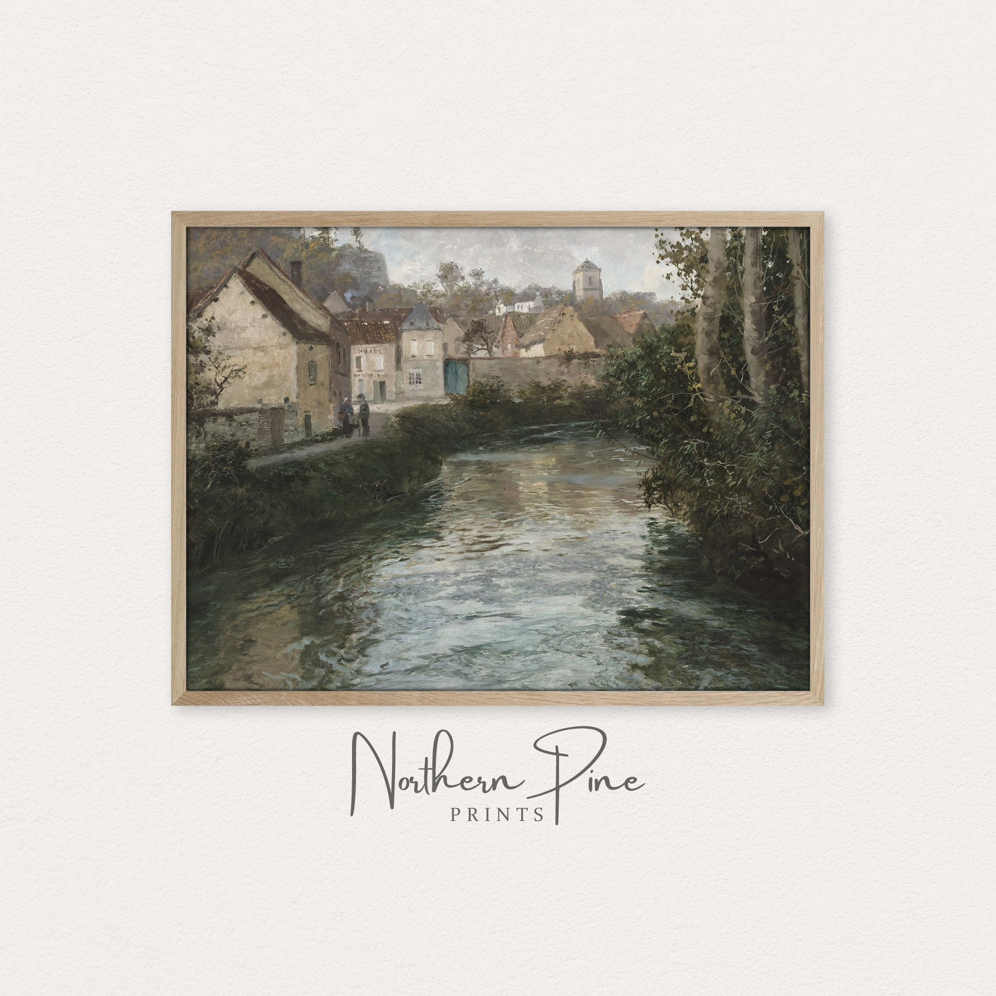 Vintage River Print | Country Village Oil Painting | Antique European ...