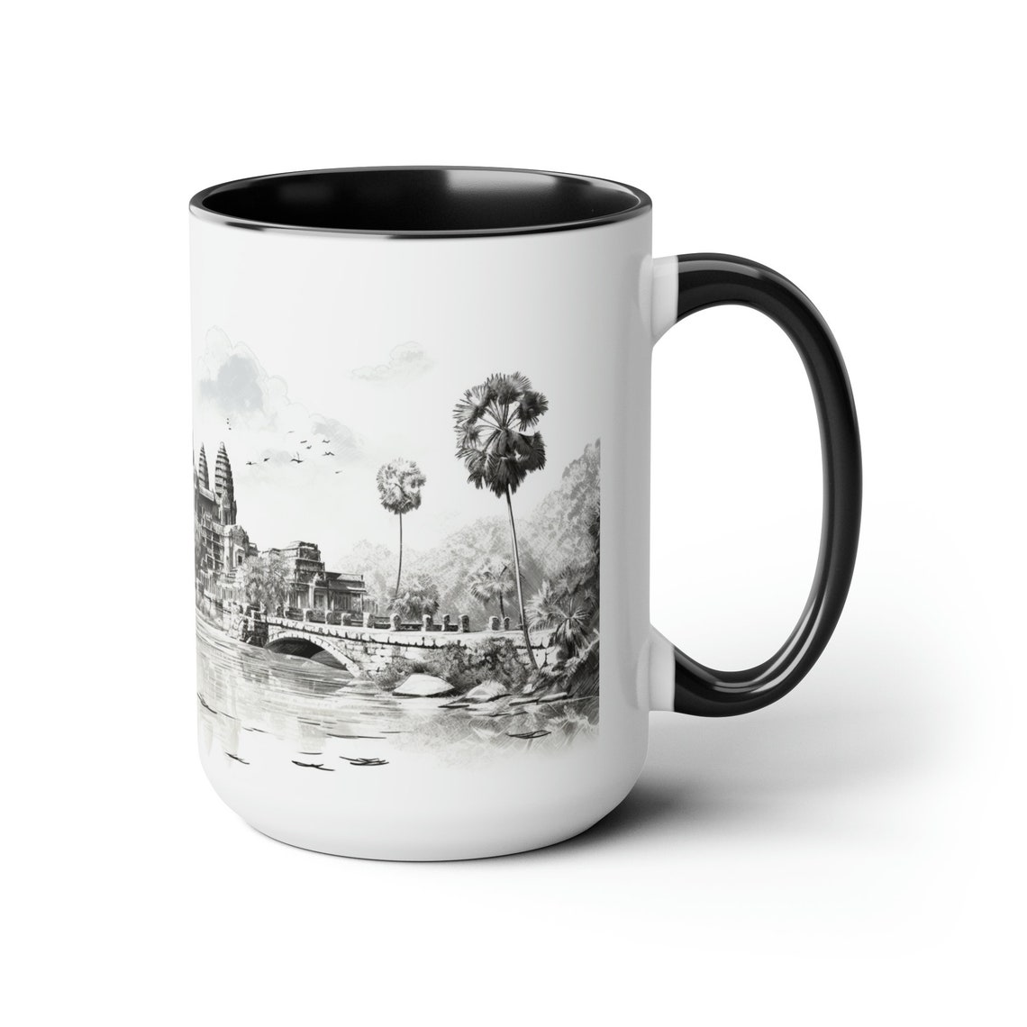 Angkor Wat Sketch Two Tone Mug 15oz, Khmer Mug, Cambodian Mug, Gift Mug ...