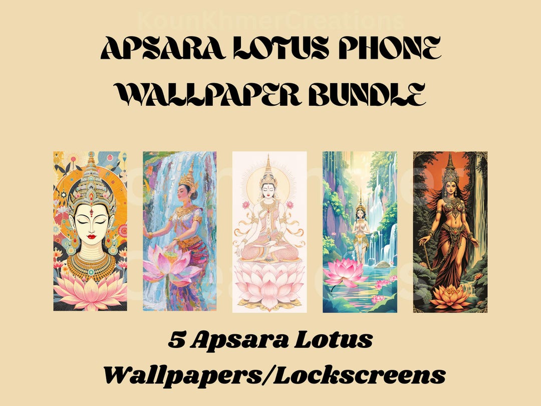 Khmer Apsara Phone Wallpaper Bundle: Lotus & Waterfall Designs (digital ...