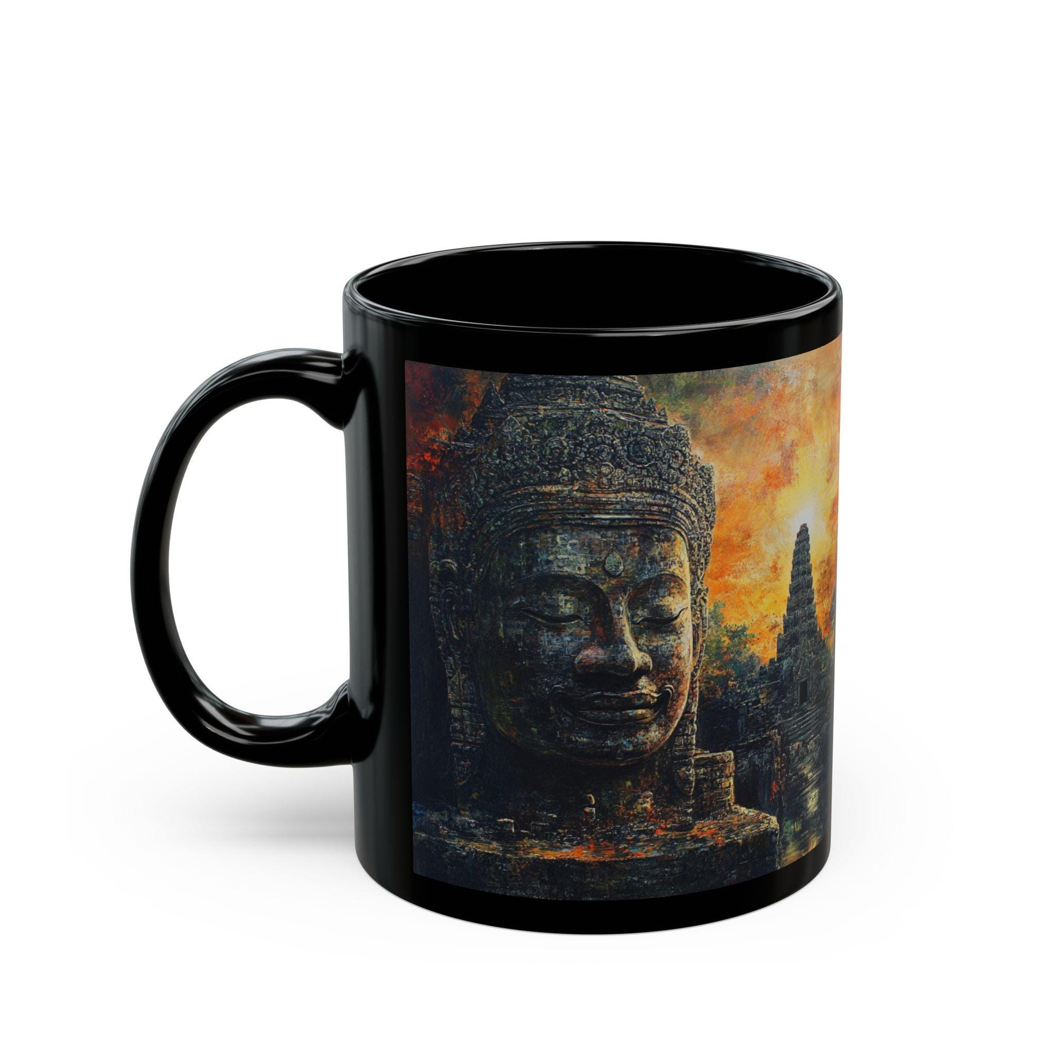 Khmer Culture Art Mug | Bayon Temple | Angkor Waterfall | Black Mug ...