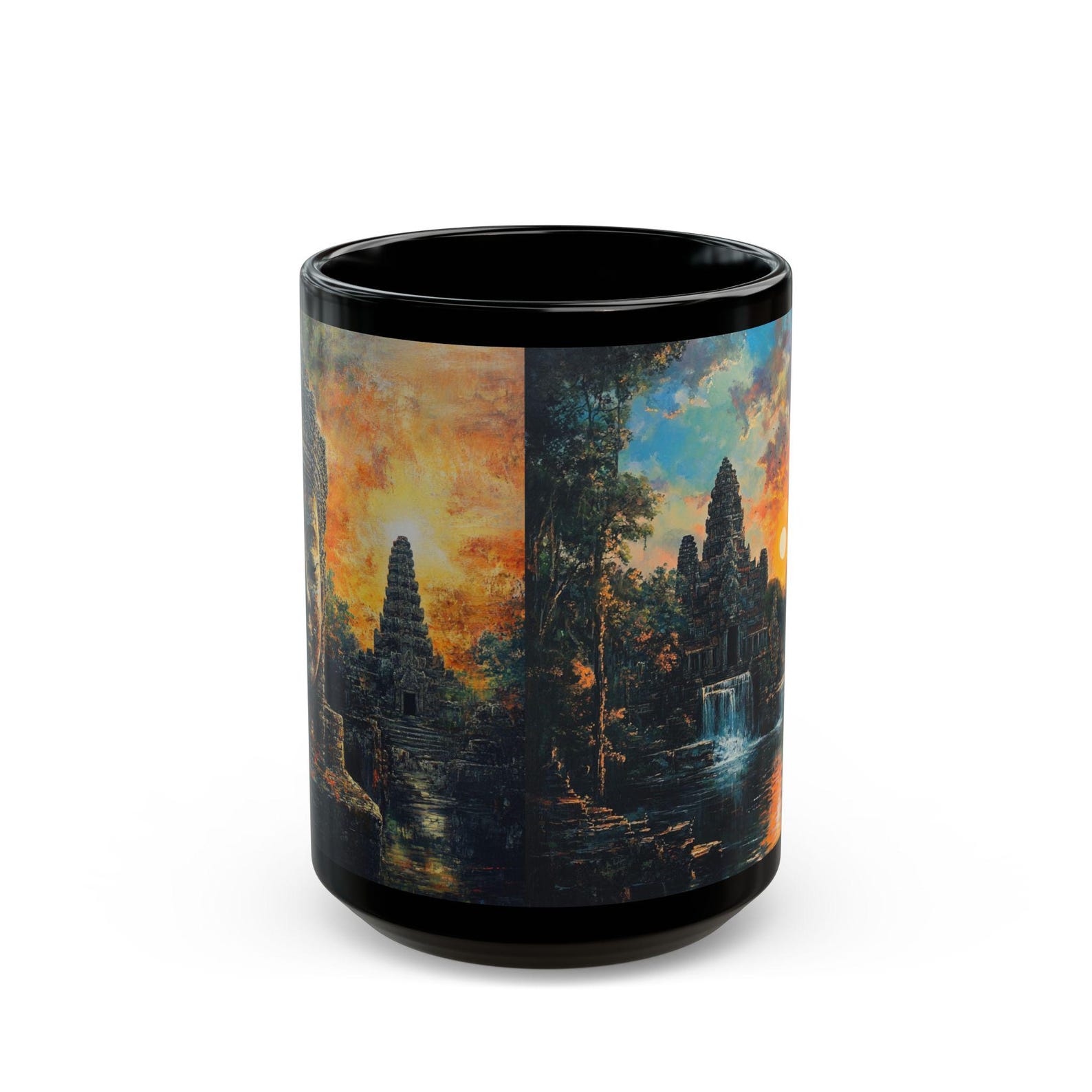 Khmer Culture Art Mug | Bayon Temple | Angkor Waterfall | Black Mug ...