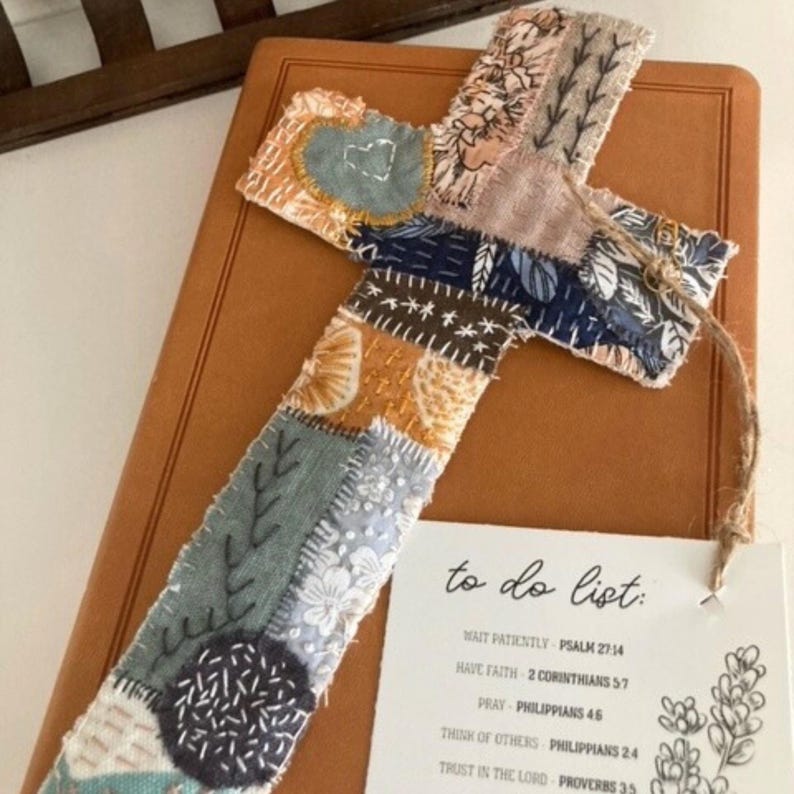 Hand Stitched Prayer Cross Bookmark Slow Stitching Slow Stitching Gift ...