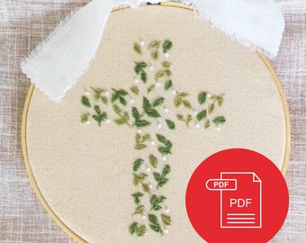 Hand Embroidery Pattern Floral Cross Christian Theme Wall Decor ...