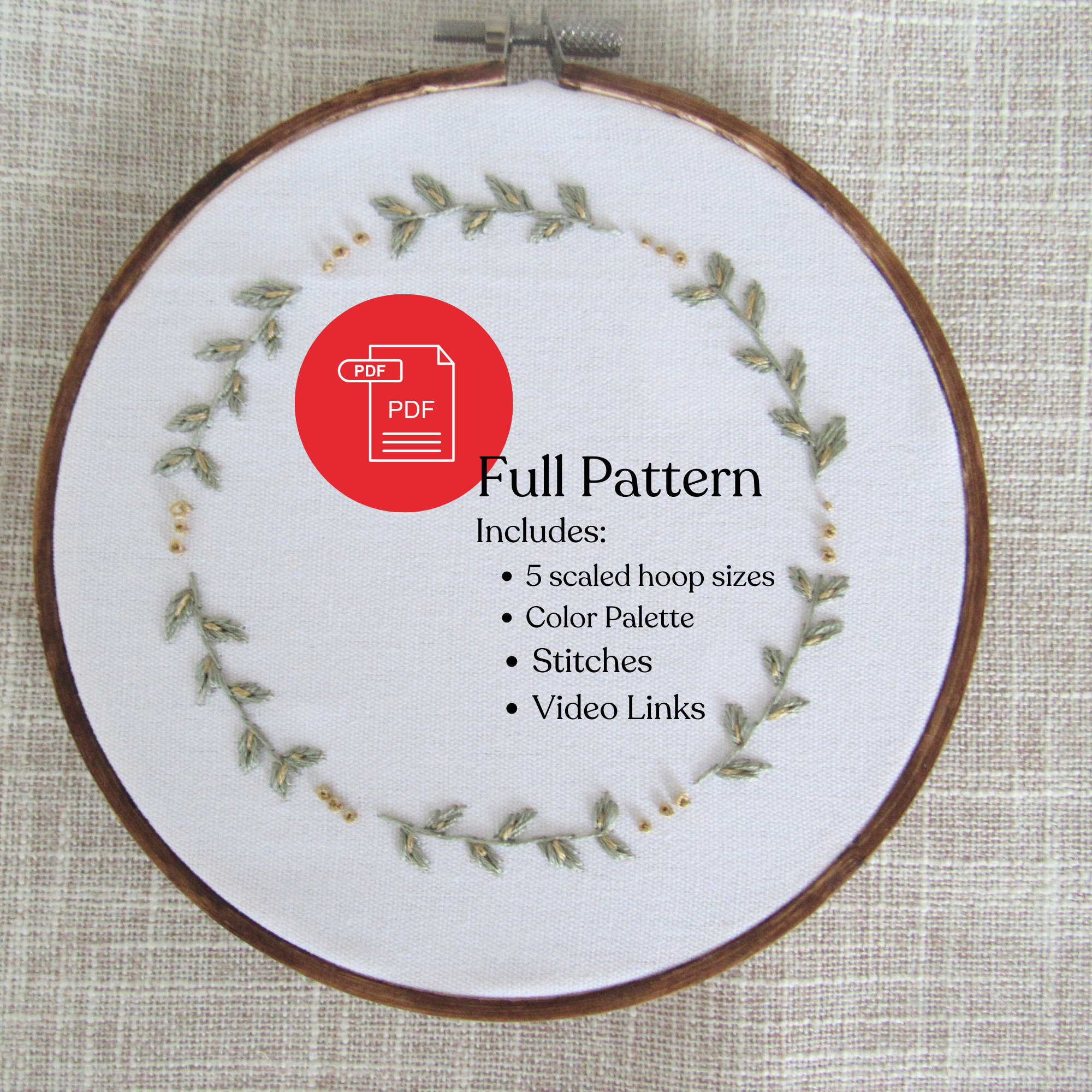 Dainty Wreath Hand Embroidery Pattern: Beginner Farmhouse Decor ...