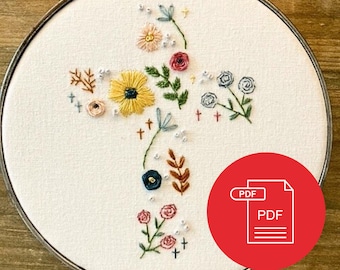 Hand Embroidery Pattern Floral Christian Theme Wall Decor Downloadable ...