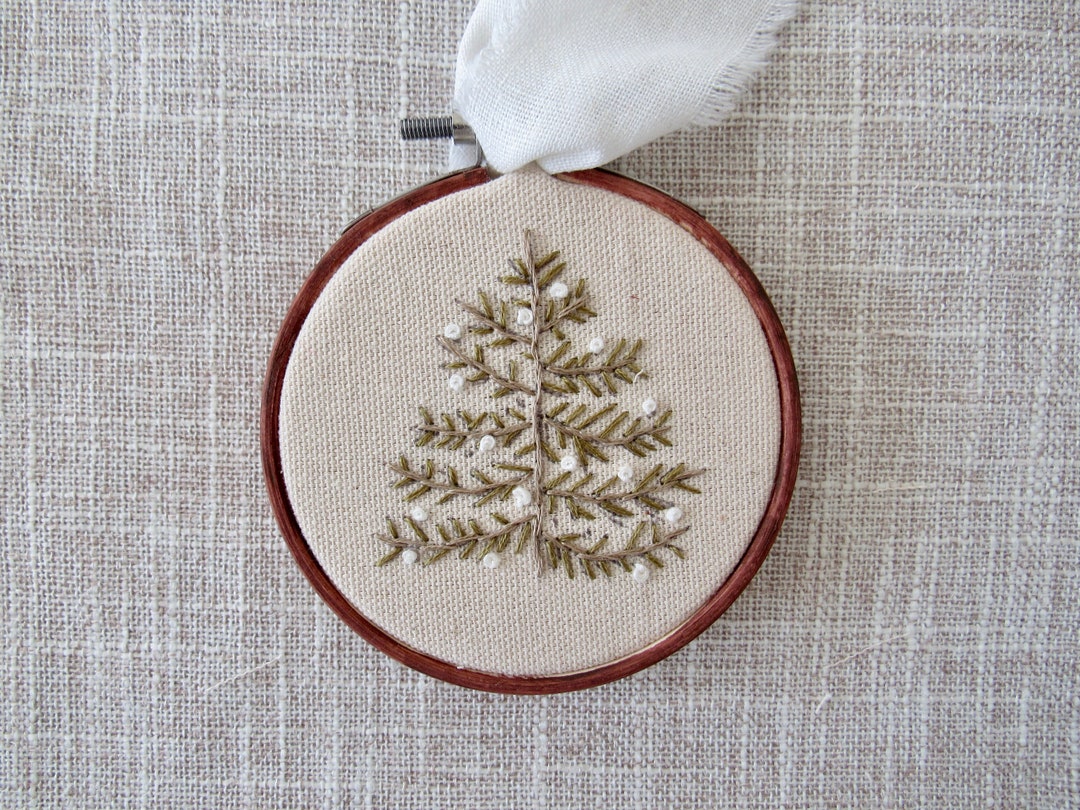 Hand Embroidered Christmas Tree Ornament Farmhouse Minimalist Holiday ...