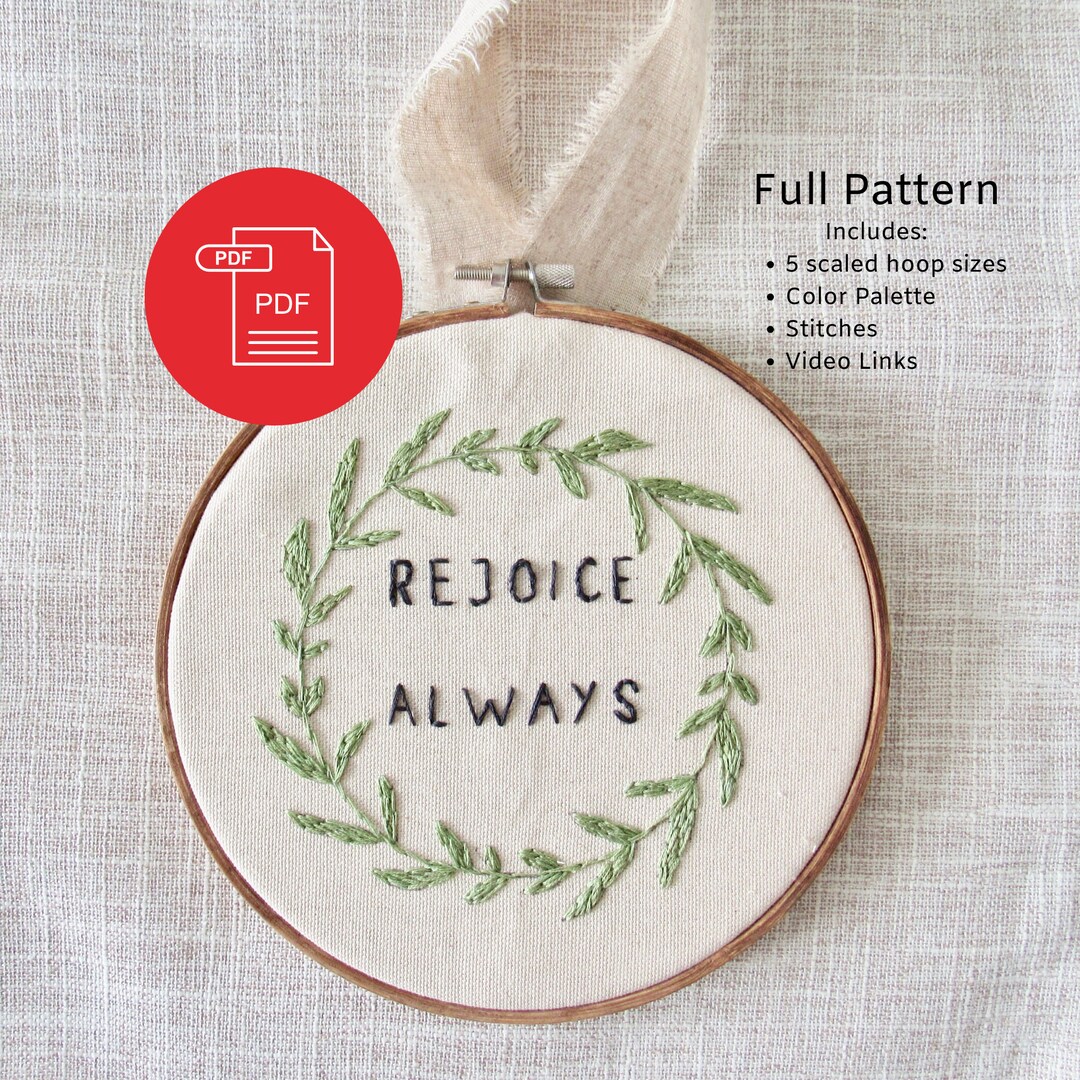 Rejoice Wreath Hand Embroidery Pattern, Full Pattern, Christian ...