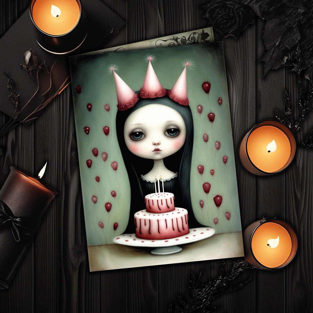 Printable 5x7 Gothic Girl Happy Birthday Greeting Card - Etsy