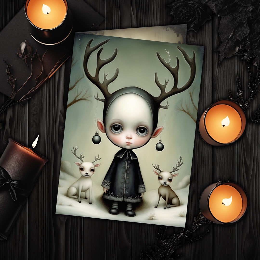 Printable 5x7" Gothic Reindeer Boy, Merry Christmas Greeting Card and ...