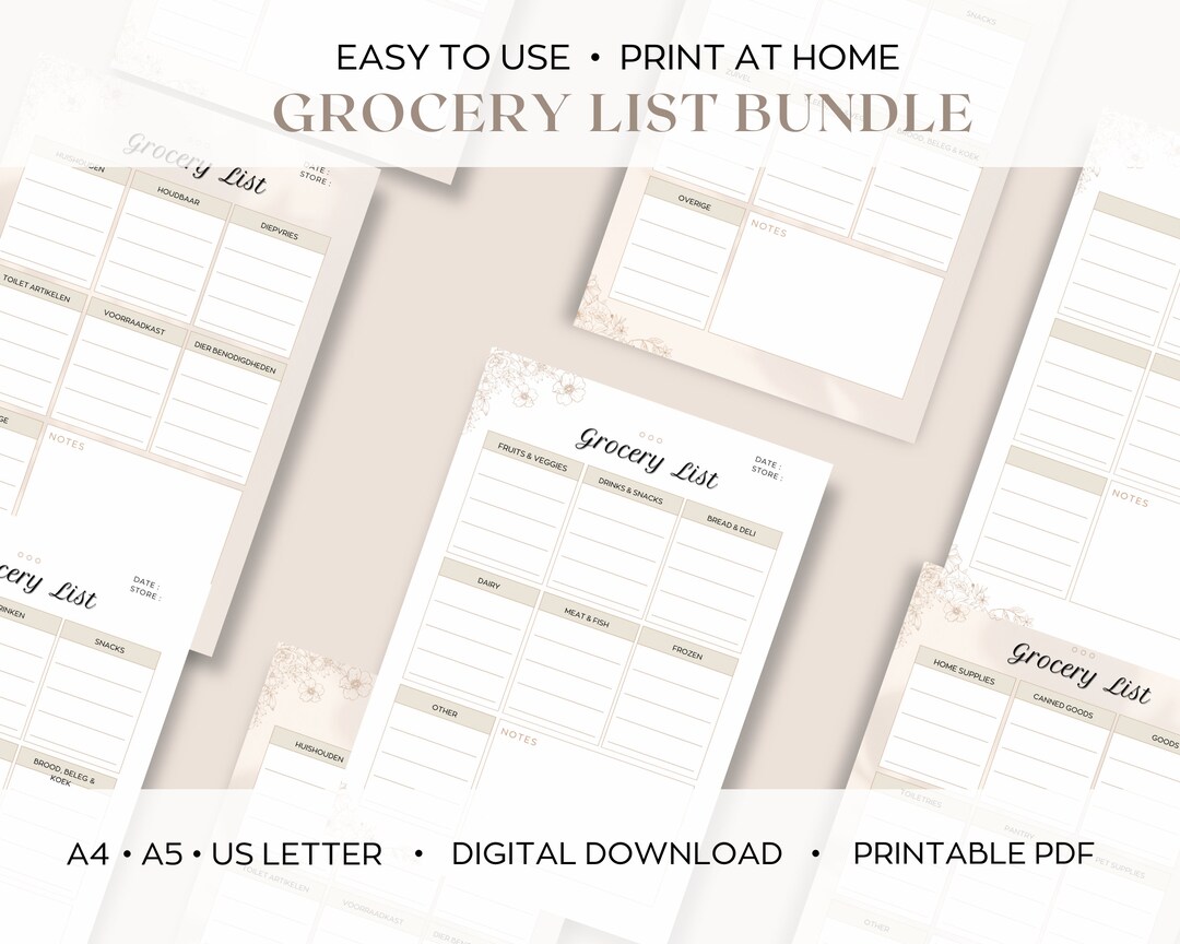 Grocery List Bundle Printable Template Shopping List - Etsy