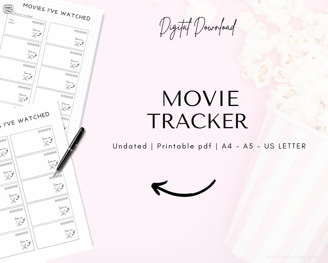 Movie Tracker, Bullet Journal Page Pack, Movies I've Watched Clear ...