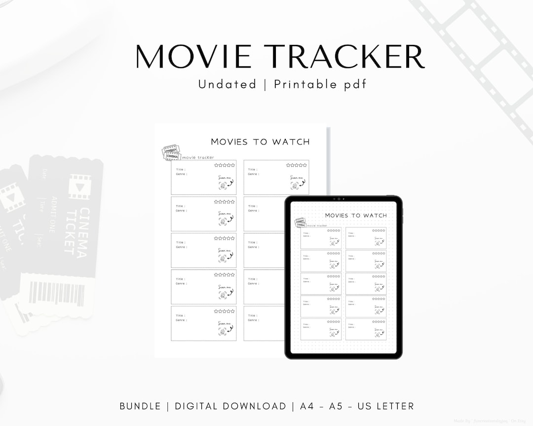 Movie Tracker Bullet Journal Page Pack, Pre Made Printable Movies ...