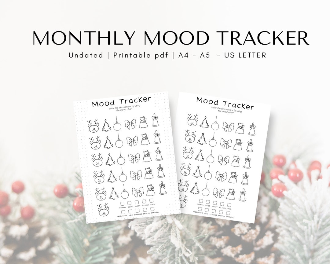 Monthly Mood Tracker Bullet Journal Pages, Christmas Theme Printable ...