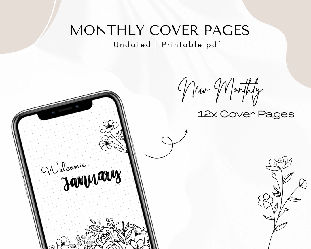 Monthly Cover Pages in Floral Theme for Bullet Journal, Journal Pages ...