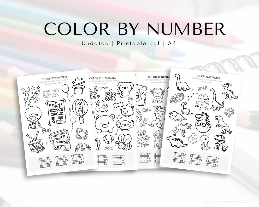 Color Pages, Color by Number, Printable Coloring Pages Bundle, PDF, 9 ...