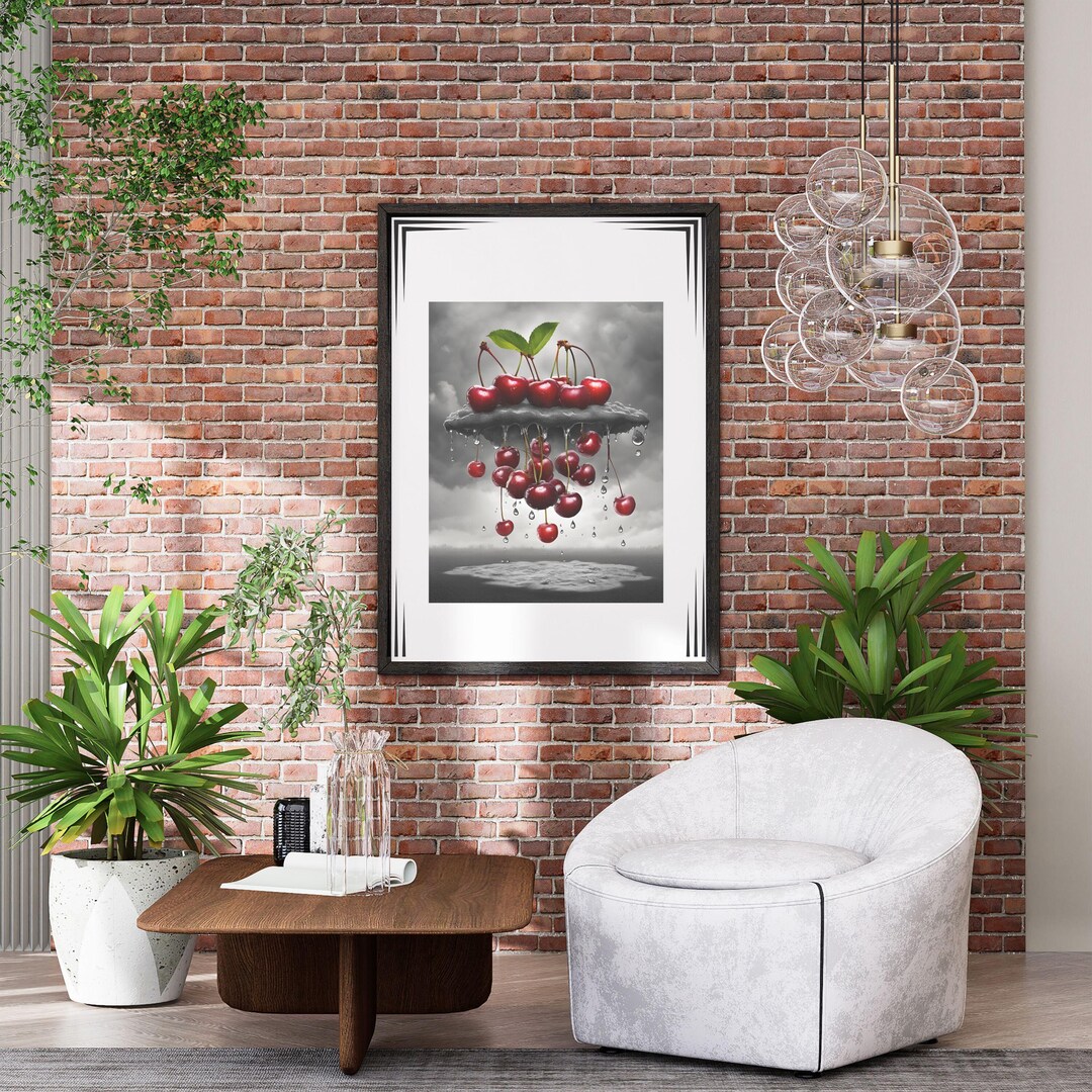 Cherry Wall Art, Cherry Painting, Raining Cherries Graphic Piece ...