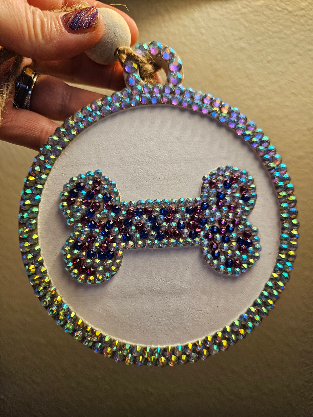 Rhinestone Bling Bedazzled Handmade Dog Bone Wood Decor Sign Ornament ...