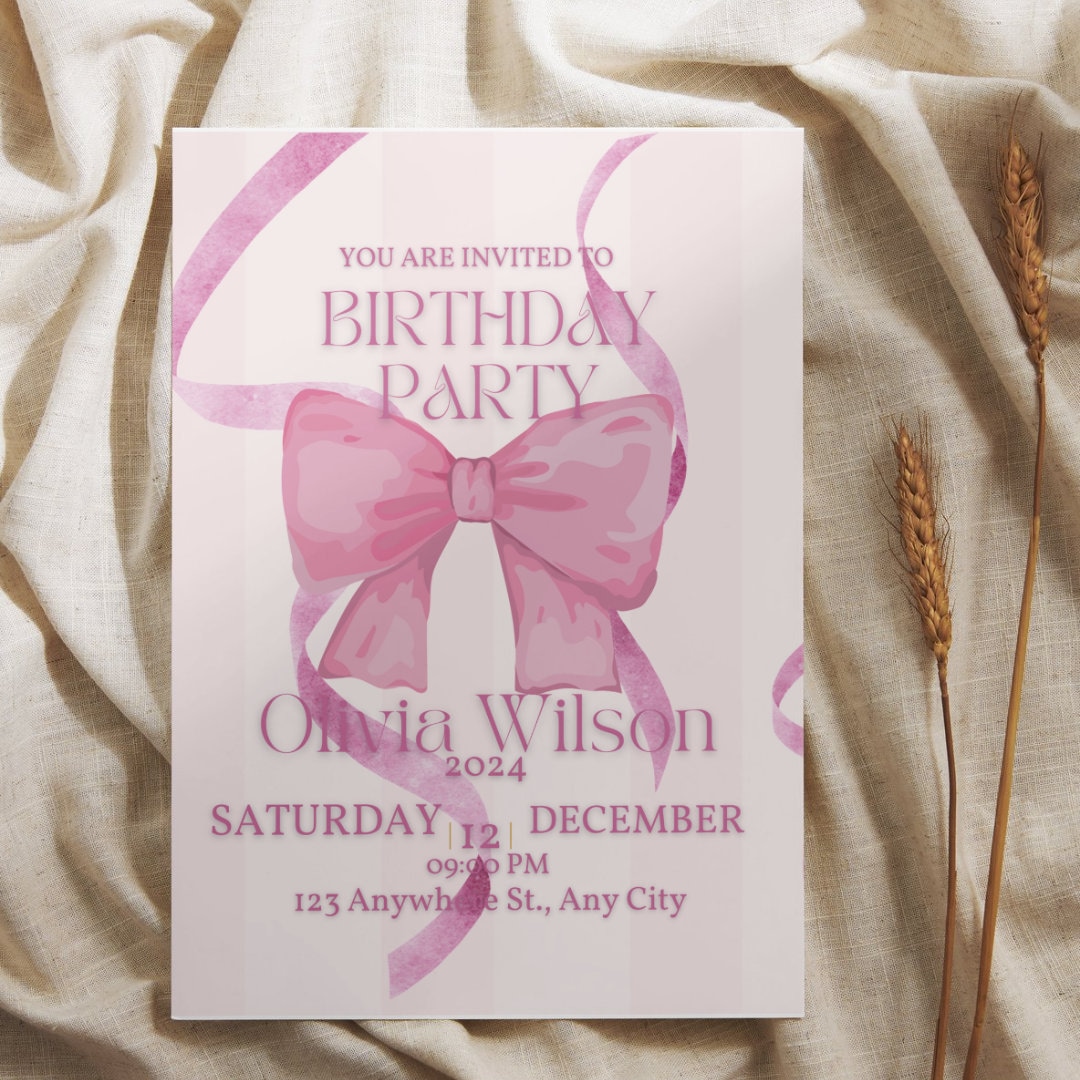 Editable Coquette Birthday Invitation, Birthday Invitations, Birthday ...