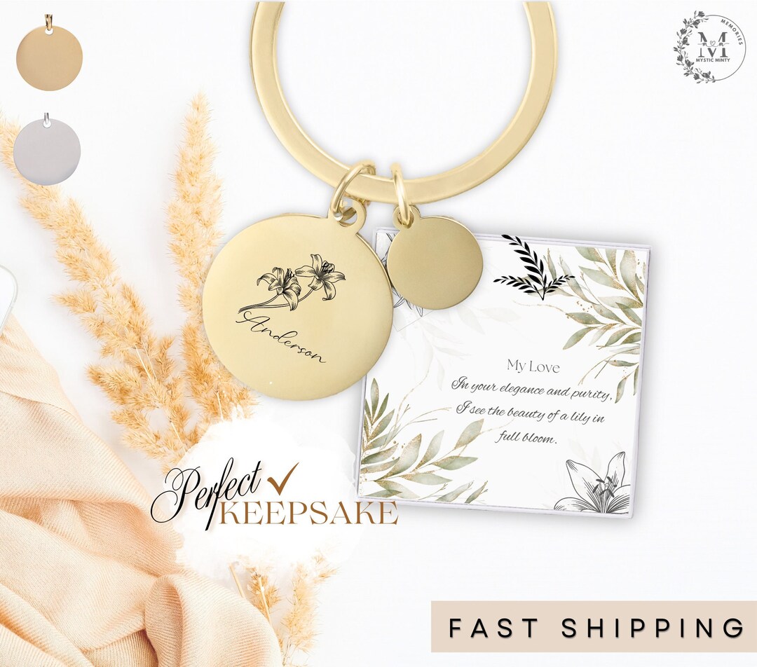 Lily Silver Gold Custom Keychain Personalized Flower Pendant Charm ...
