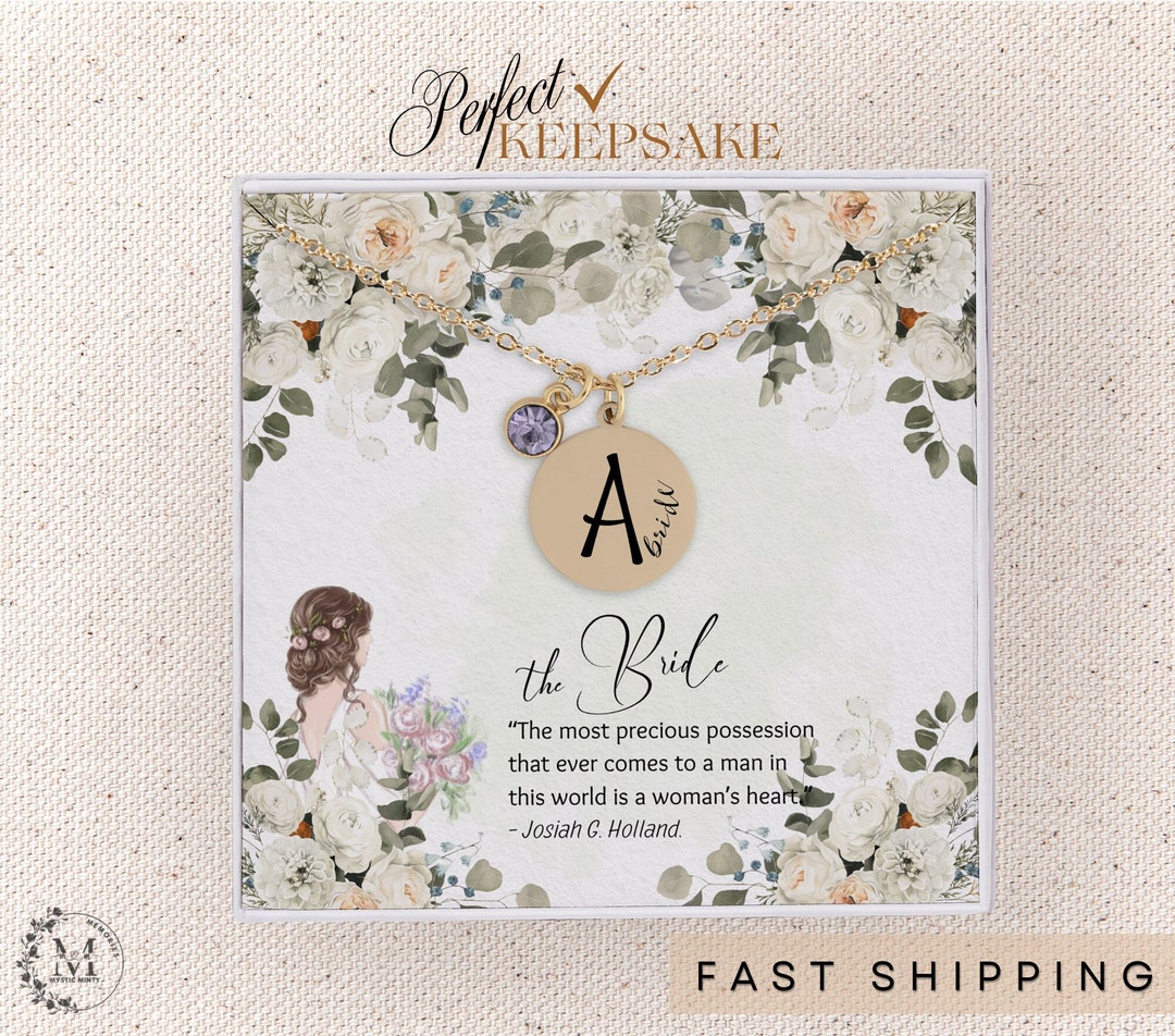 Bride Necklace Name Initial Necklace Personalized Letter Necklace Gold ...
