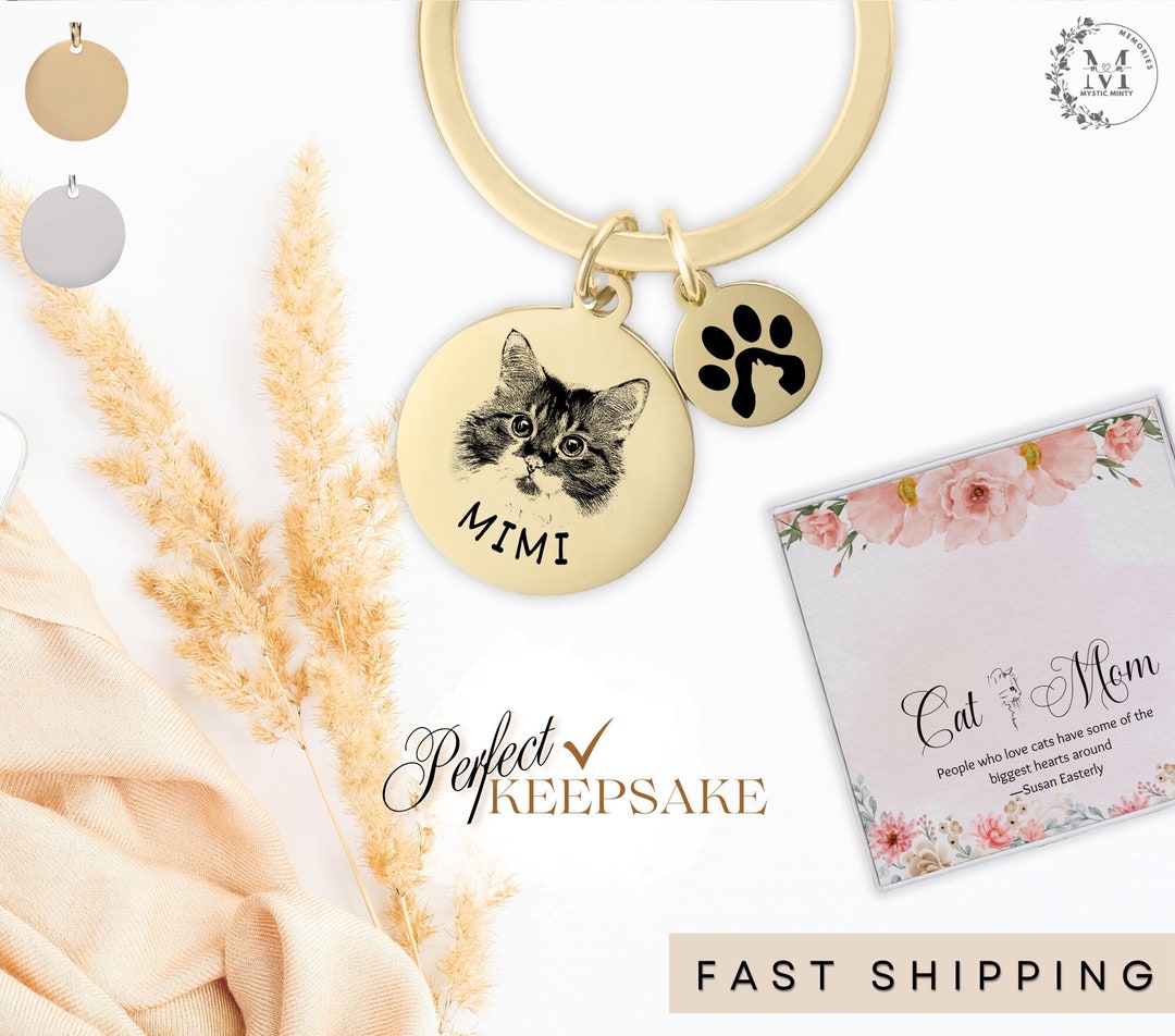Custom Cat Portrait Keychain Custom Actual Pet Portrait Keychain Pet ...