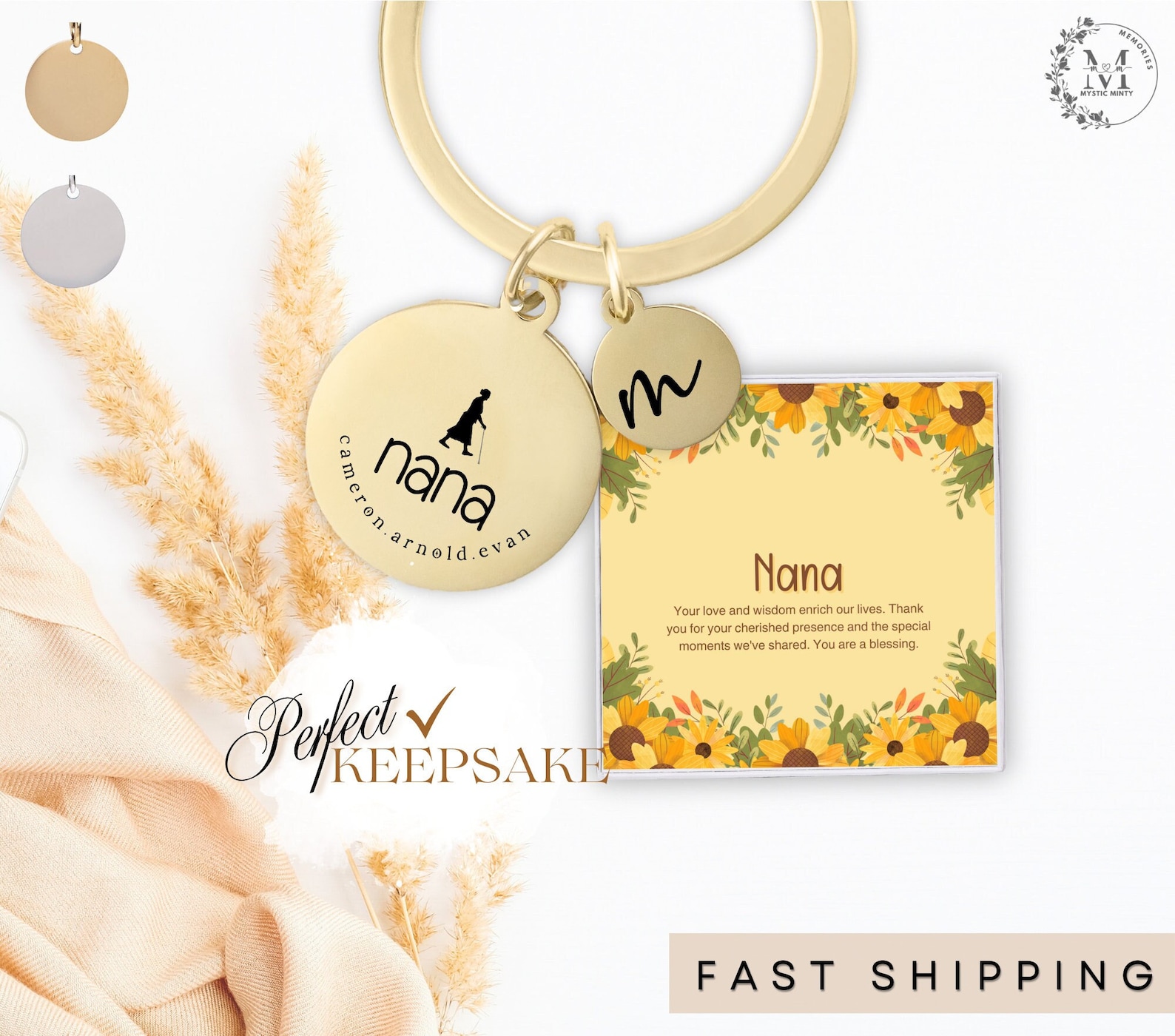 Nana Keychain Custom Birthstones Initial Grandkids Birth Month Gift for ...