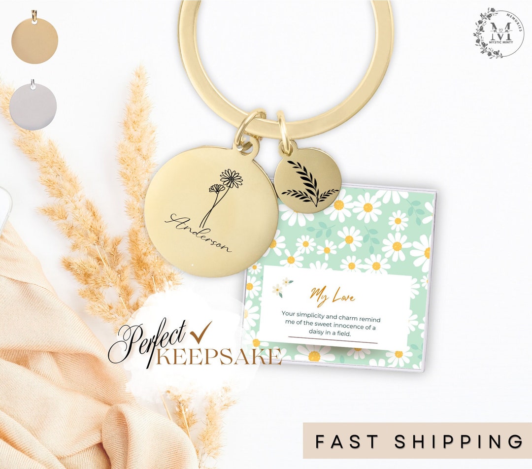 Birth Month Flower Keychain Jewelry Daisy Flower Keychain Unique Gift ...