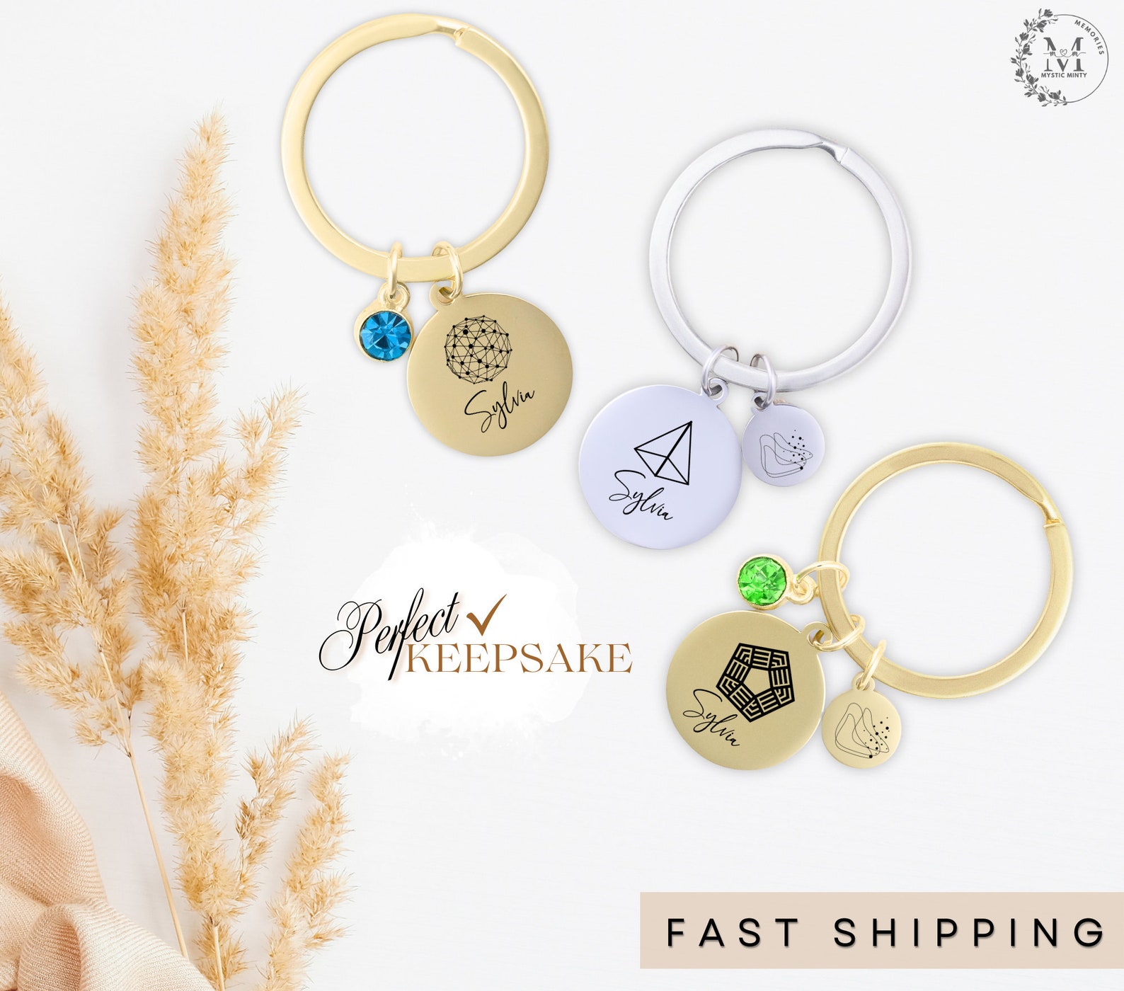 Gold Silver Jewelry Name Geometry Keychain Shape Jewelry Personalized ...