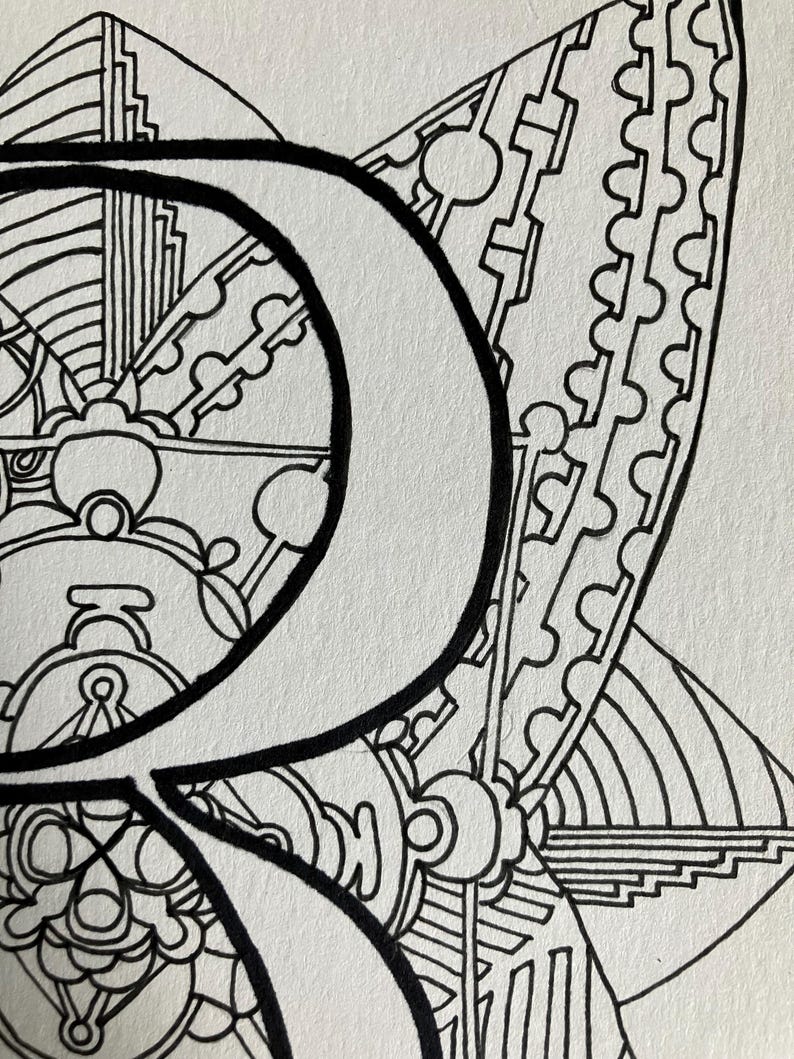 Letra mayúscula para colorear adulta abstracta R. Página para colorear ...