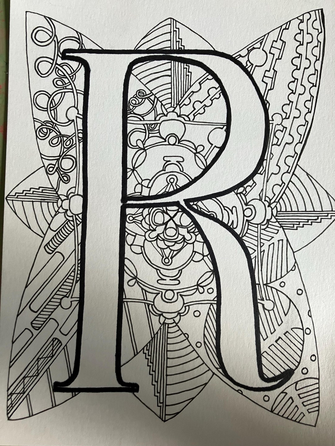 Abstract Adult Coloring Capital Letter R. Initial R Coloring Page ...