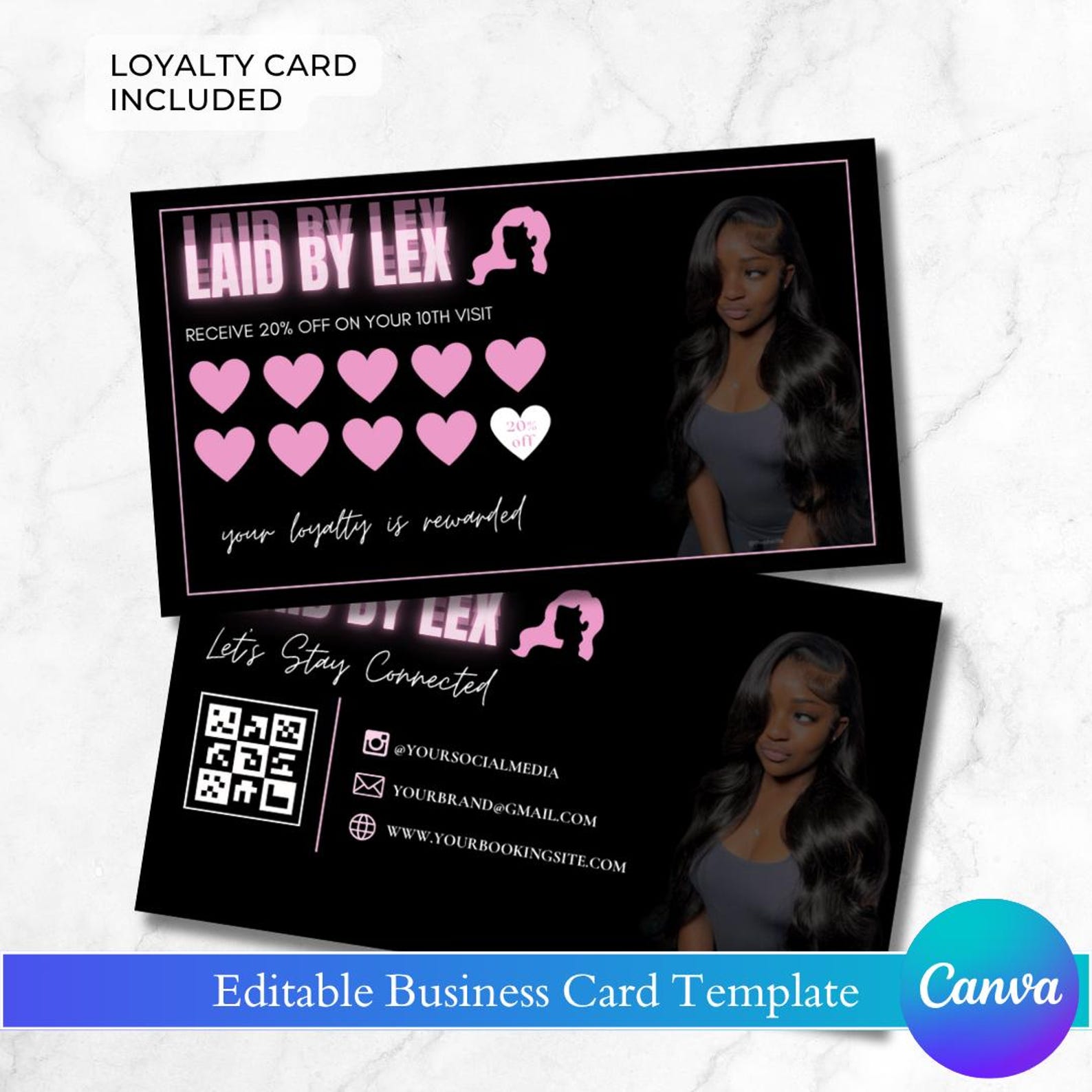Customs Business Card + Loyaltycard for Hairstylist Lash Tech ...