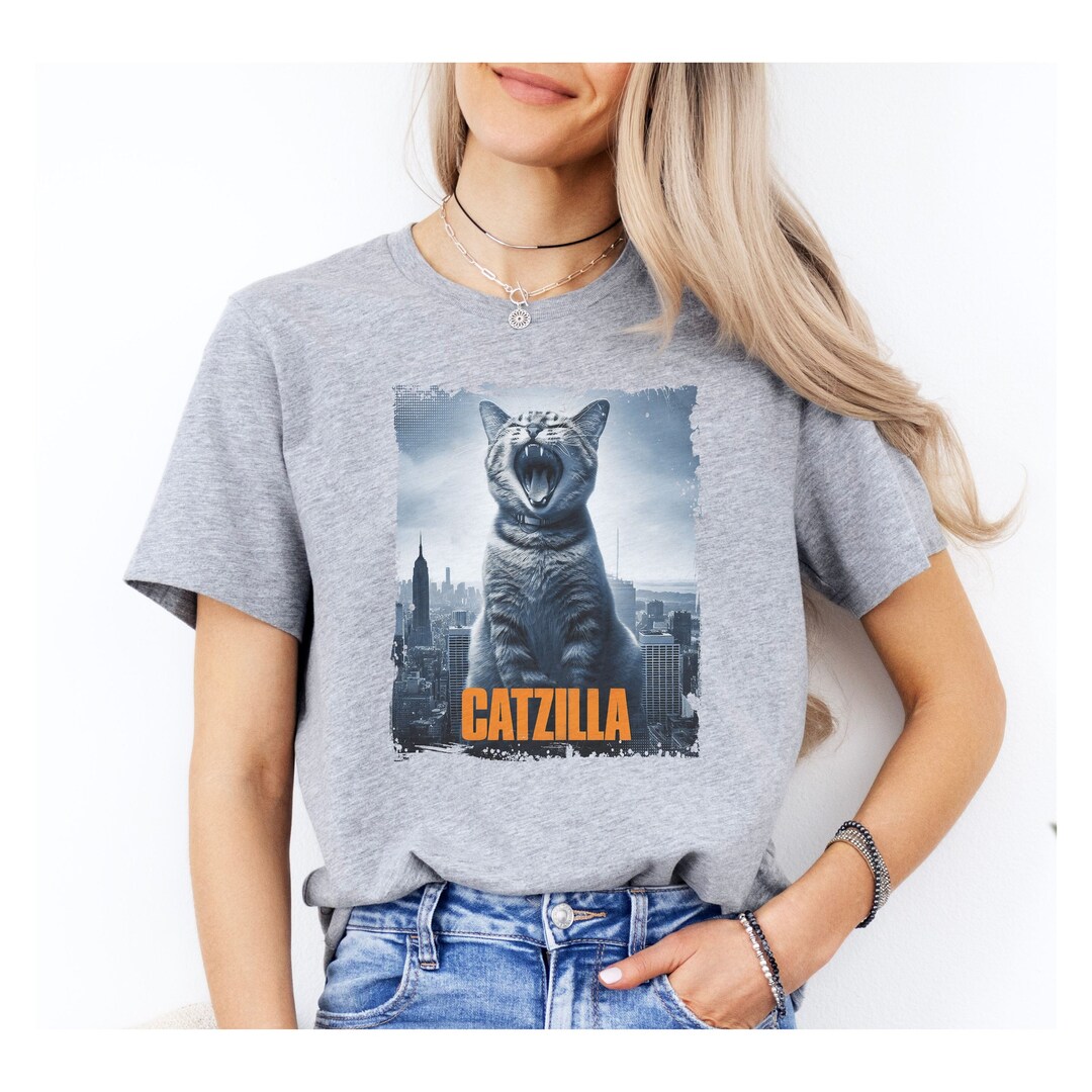Unisex Funny Catzilla T-shirt, Yawning Cat Shirt, Funny Cat Shirt, Cat ...