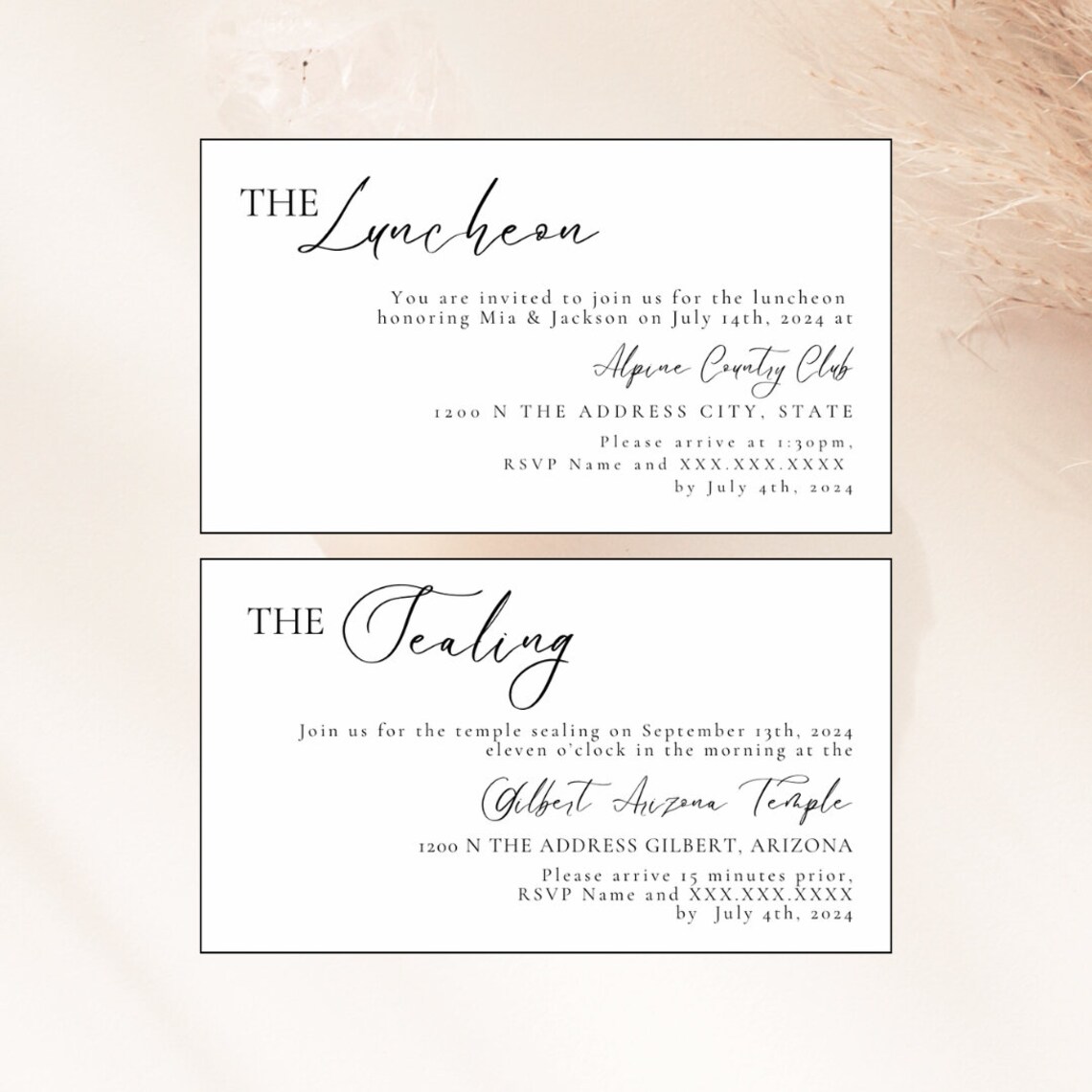 LDS Wedding Invitation Insert Cards - Etsy