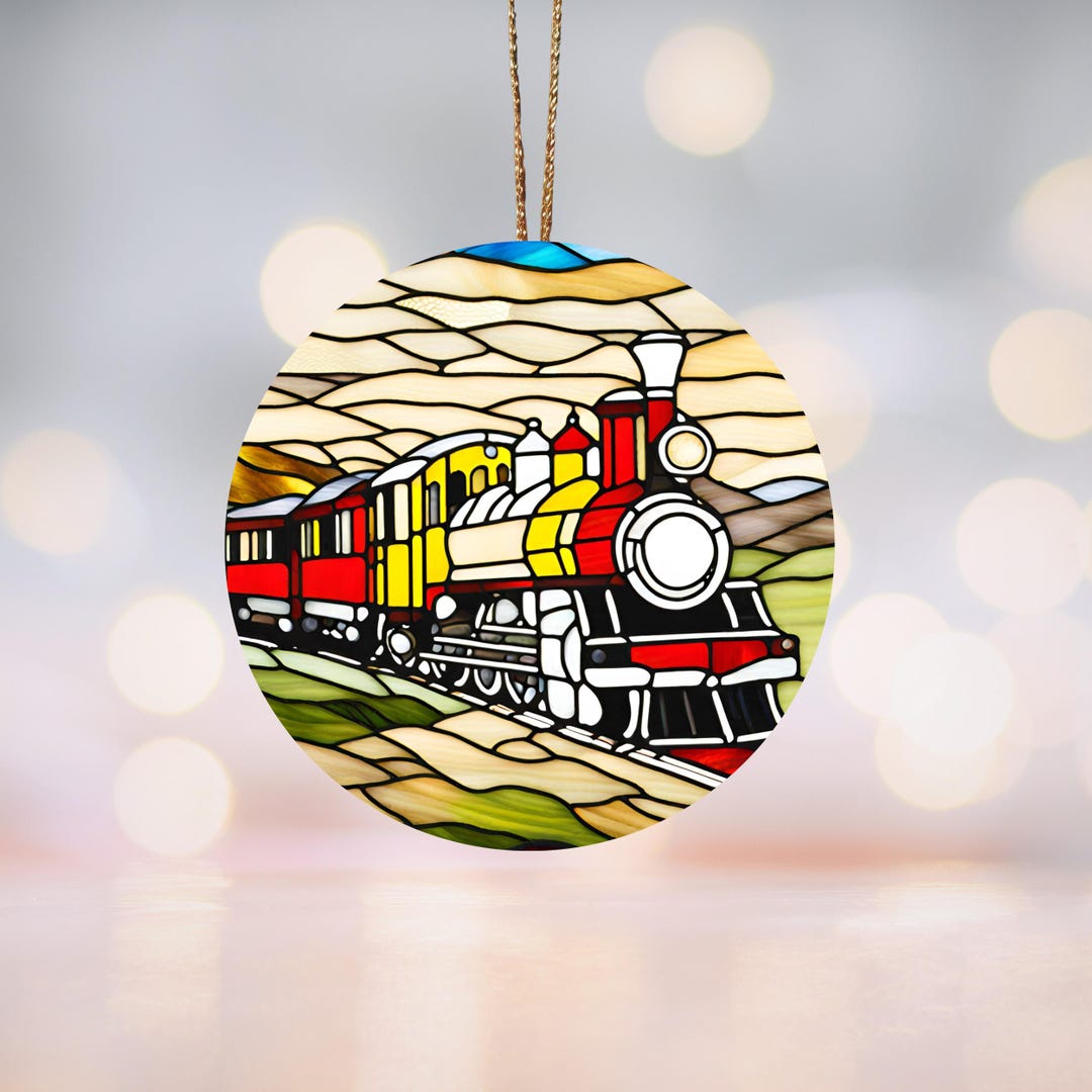 Vintage Train Stained-glass Motif Ceramic Ornament Railway Decor ...