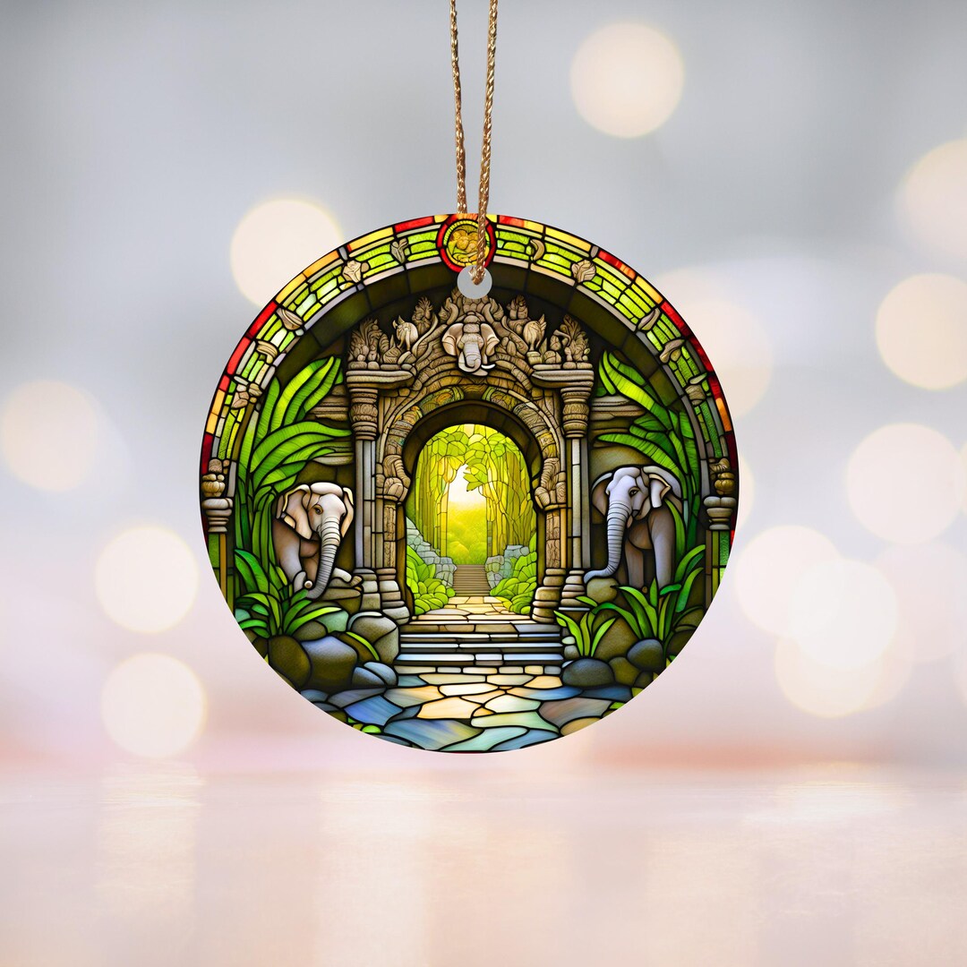 Goa Gajah Stained-glass Motif Ceramic Ornament, Bali Decor, Cultural ...