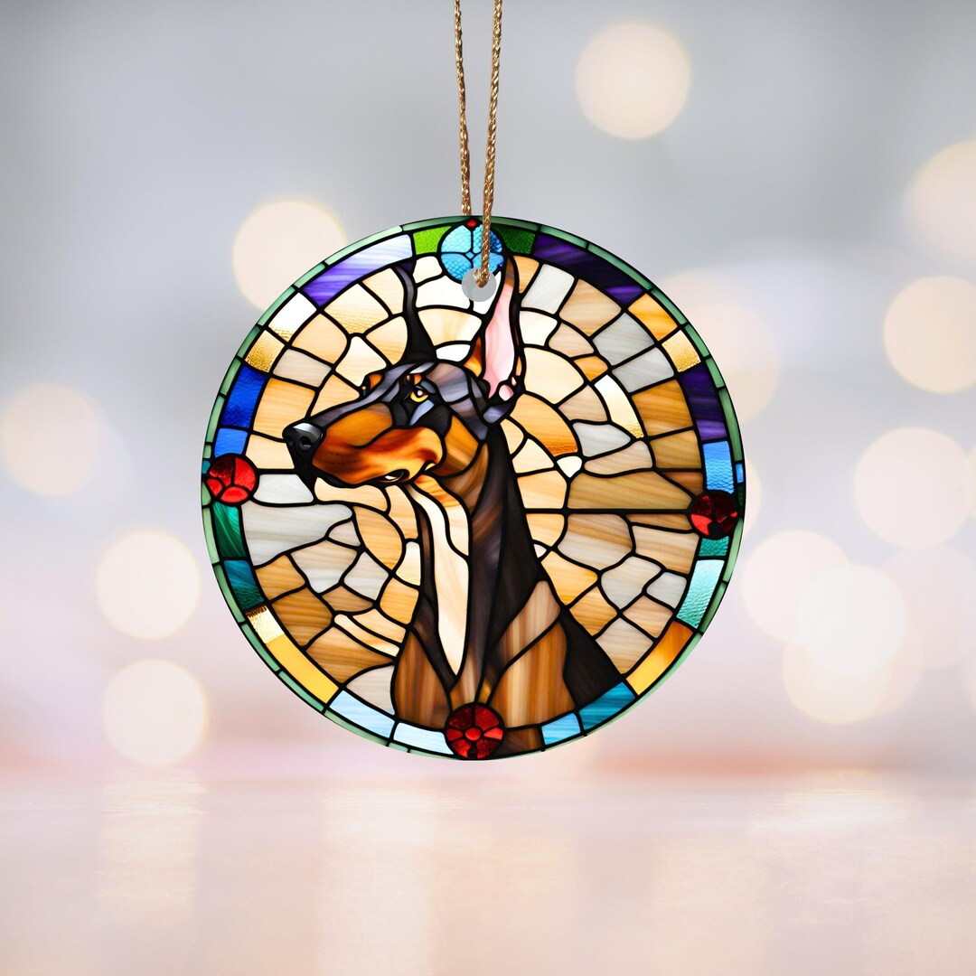 Doberman Stained-glass Motif Ceramic Ornament Dog Lover Decor, Pet ...