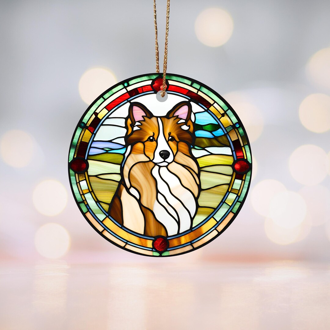 Sheltie Stained-glass Motif Ceramic Ornament Dog Lover Decor, Pet ...