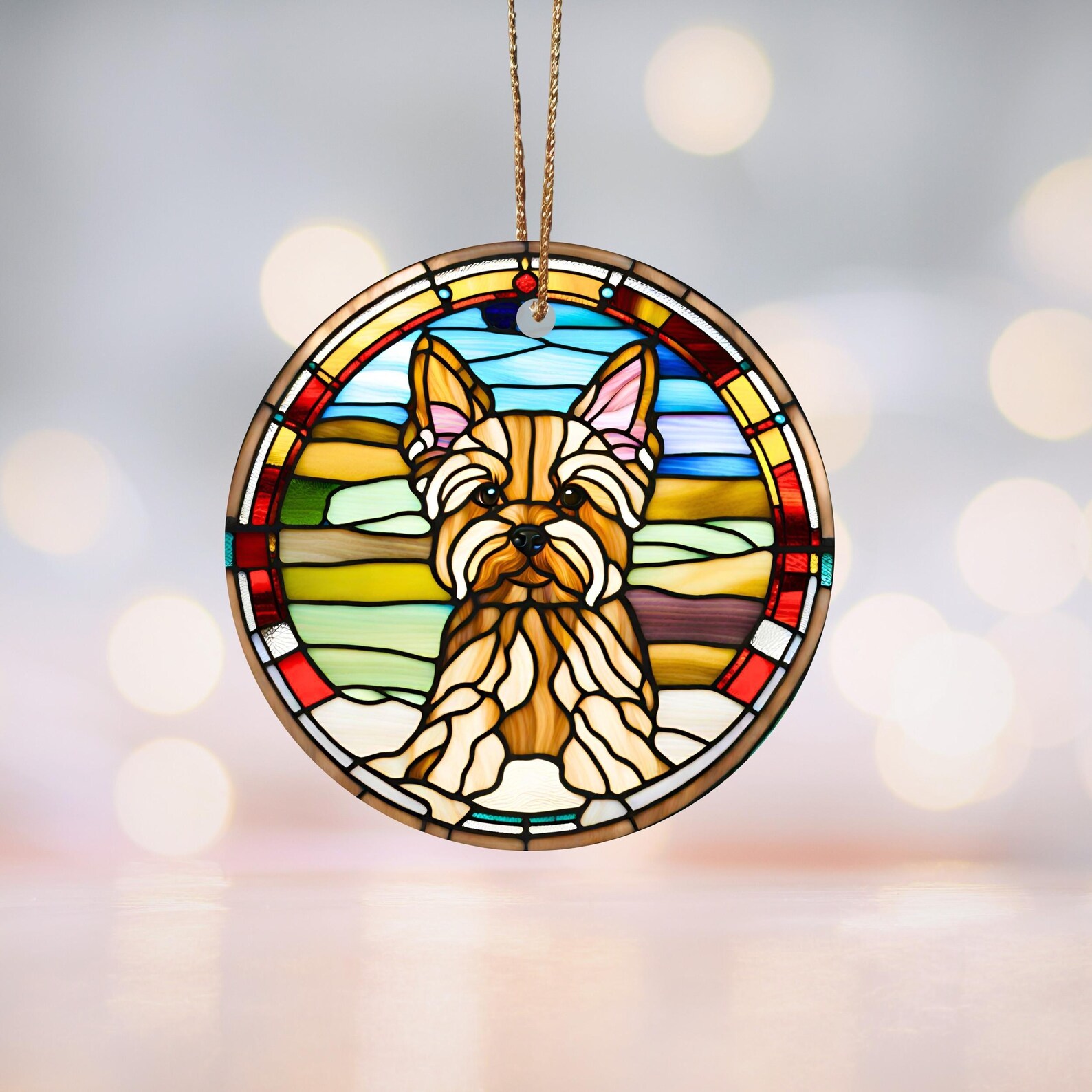Yorkshire Terrier Stained-glass Motif Ceramic Ornament Dog Lover Decor ...