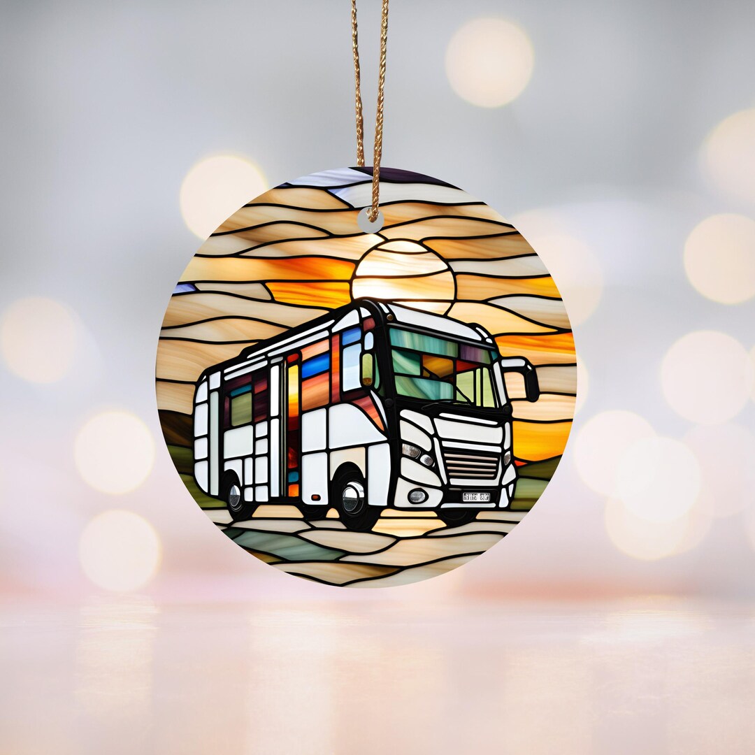 Class A RV at Sunset Stained-glass Motif Ceramic Ornament Adventure ...