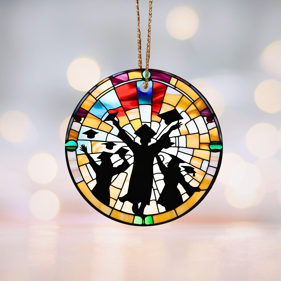 Graduation Celebration Stained-glass Motif Ceramic Ornament, Graduate ...