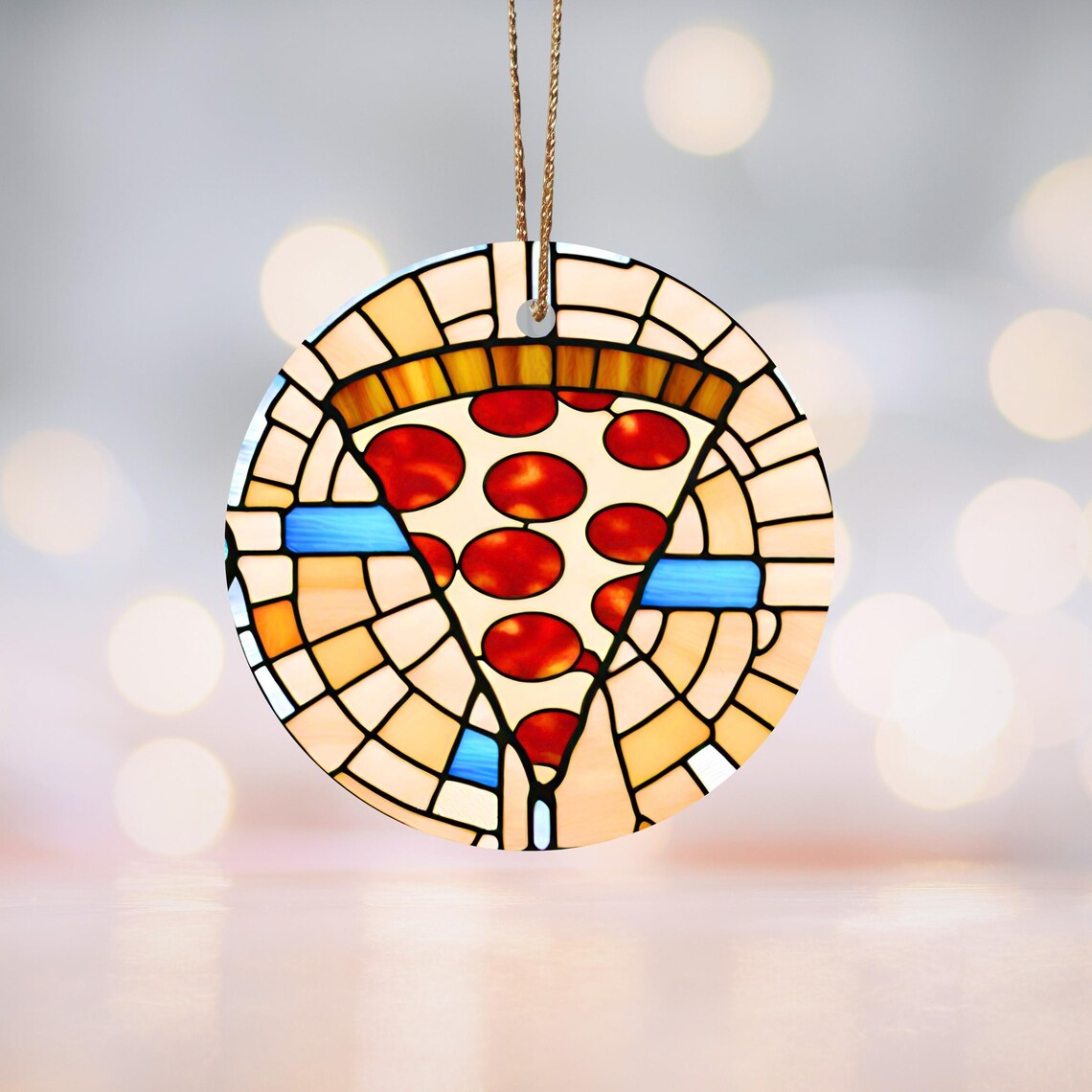 Pizza Stained-glass Motif Ceramic Ornament Food Lover Decor, Italian ...