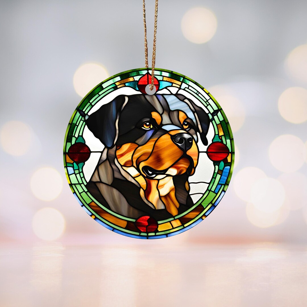 Rottweiler Stained-glass Motif Ceramic Ornament Dog Lover Decor, Pet ...