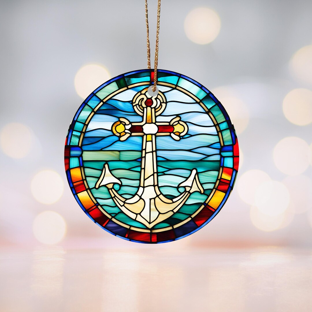 Nautical Anchor Stained-glass Motif Ceramic Ornament, Coastal Christmas ...
